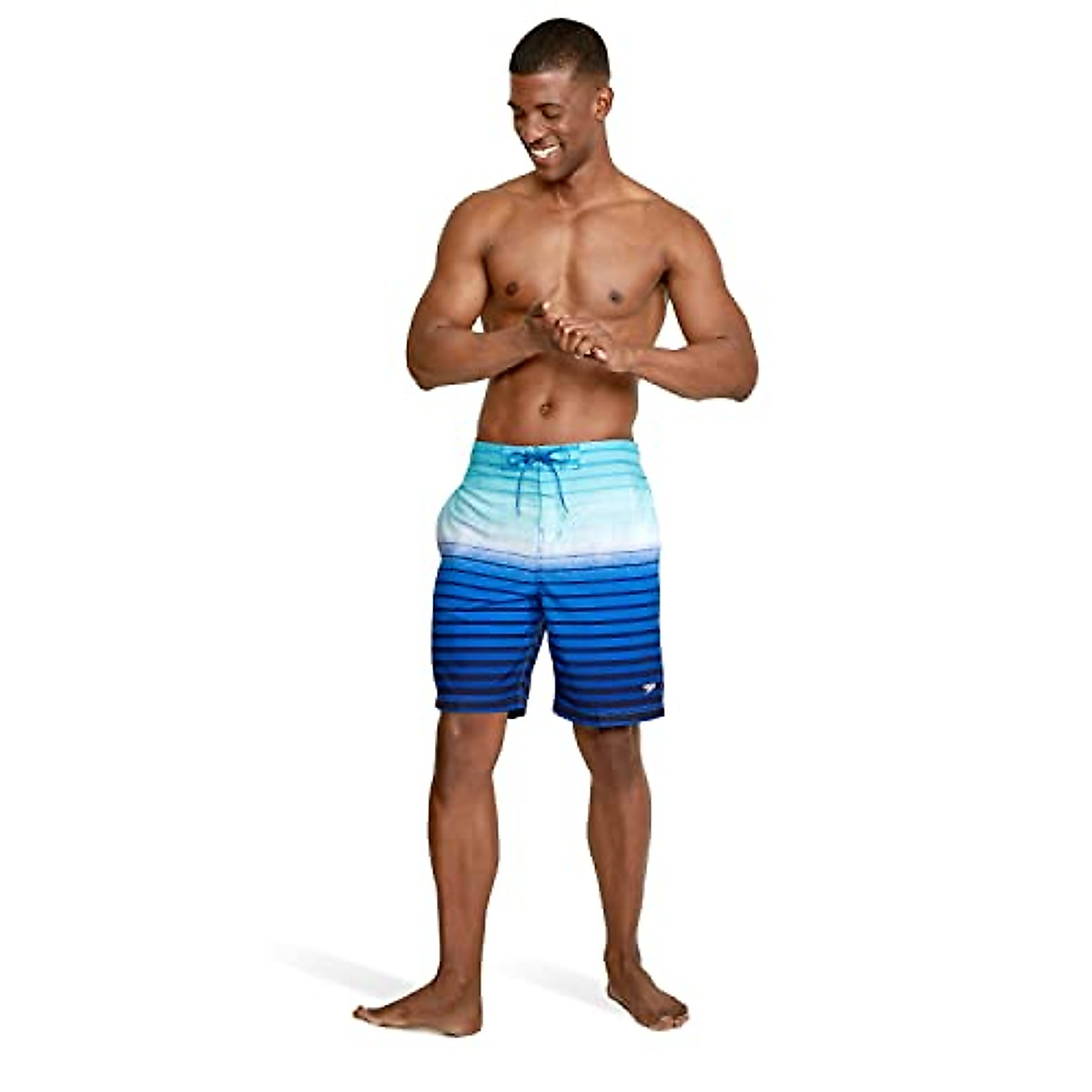Speedo Men's Standard Swim Trunk Knee Length Boardshort Bondi Striped, 20" Spray Palace Blue, XL