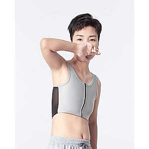 Chest Binder Zipper Up IceSilk Tank Top Vest for Tomboy Trans Lesbian(Gray,XL)