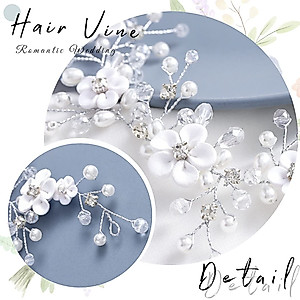 HEREAD Flower Bride Wedding Hair Vine Pearl Bridal Headband Rhinestones Hair Breath Accessories for Women and Girls (A Silver)
