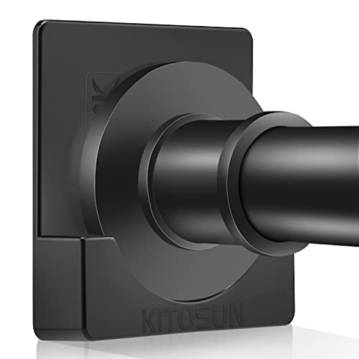 Shower Curtain Rod Holder Wall Mount – Bathroom Tension Pole Retainer Brackets with Adhesive Tape for Quick Stick on and Stainless Steel Screws for Drilling Installation 3/5” Deeper Rim (Black)