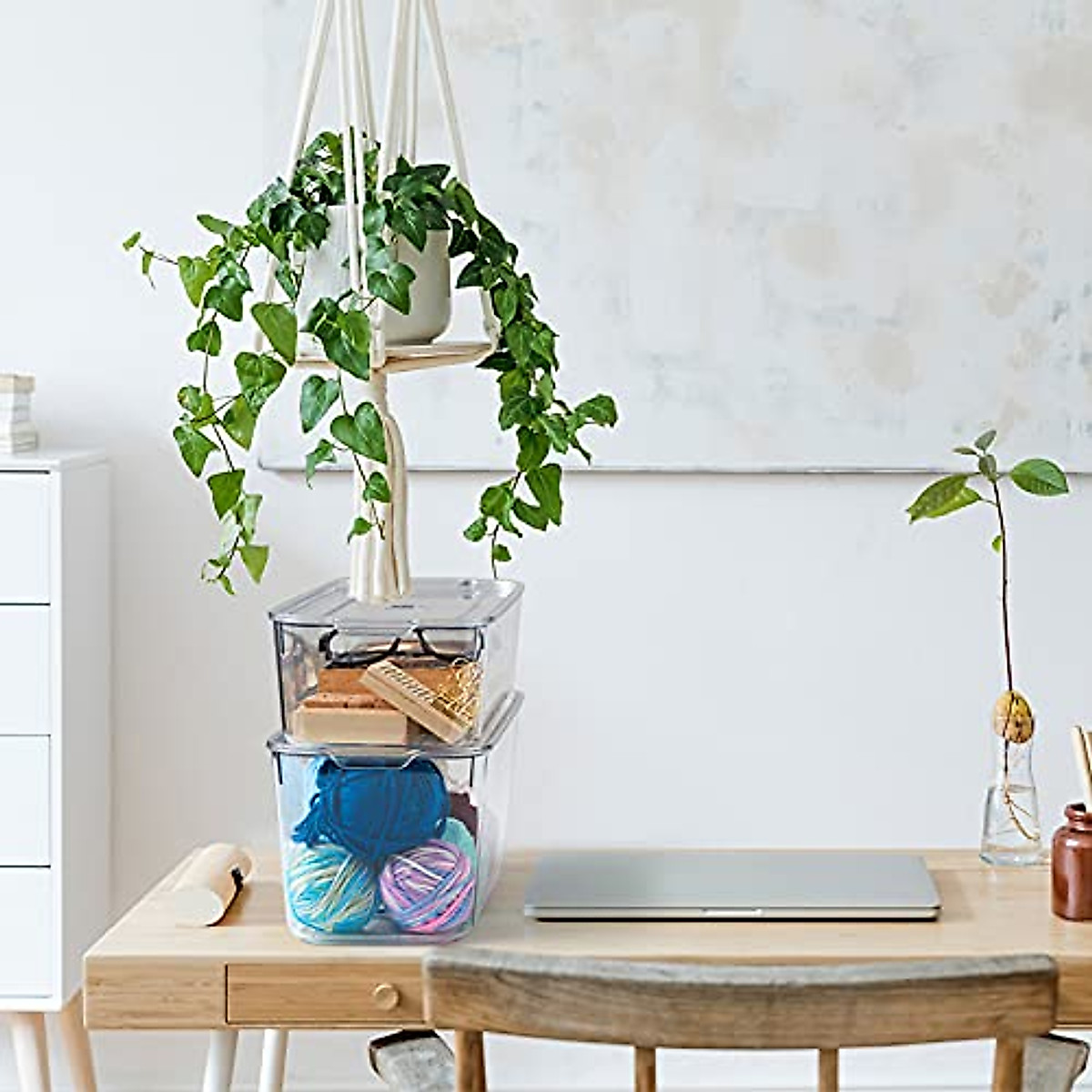 EZOWare 6 Pack Stackable Clear Refrigerator Organizer Bins with Lid, Narrow Plastic Storage Box Containers Ideal for Kitchen Cabinet, Pantry Organization, Fridge, Freezer - 2 Sizes