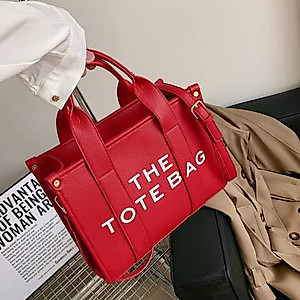 The Tote Bag for Women, Leather Tote Bag Red with Zipper, Women's Tote Bag Sturdy Durable Waterproof Cute Handbag, Tote Purse Crossbody Shoulder Bag for School, Work, Travel