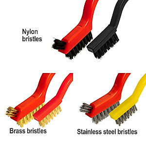 6Pcs Wire Brush Set, Stainless Steel/ Brass/ Nylon Bristle Brushes for Cleaning Rust, Scratch Wire Brushes for Cleaning Welding Slag, Paint and Dirt Removal