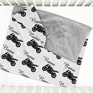 Custom Motorcycle Soft Minky Baby Blankets with Name, Personalized Dirt Bike Baby Blanket for Boys Kids, Motocross Name Blanket, Soft Plush Toddler Blankets for Infant Babies