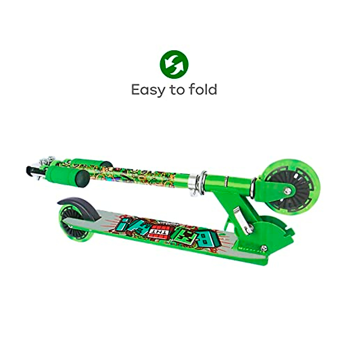 Minecraft 2 Wheel Kick Scooter for Kids - Easy & Portable Fold-N-Carry Design, Ultra-Lightweight, Comfortable & Safe, Durable & Easy to Ride, Minecraft Green