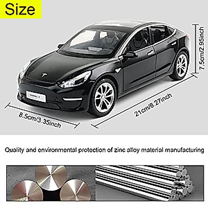 1/24 Diecast Model 3 Toy Car, Alloy Casting Pull Back Collectible Car Vehicles with Sound and Light, 6 Open Doors, Tesla Big Model 3 Car Model Toy for Kids Adults Birthday Gift (Black)