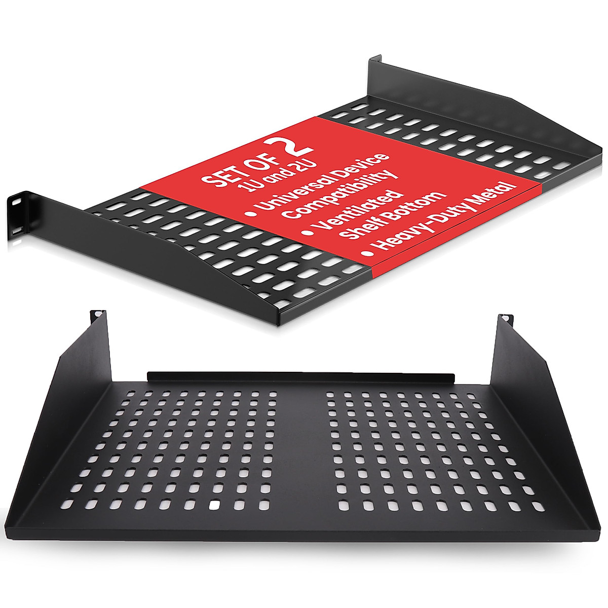 Pyle 19-Inch 1U+2U Server Rack Shelves - Universal Device Server Rack Mounting Tray, For Good Air Circulation, Cantilever Mount, Wall Mount Rack, Computer Case Mounting Tray, Black