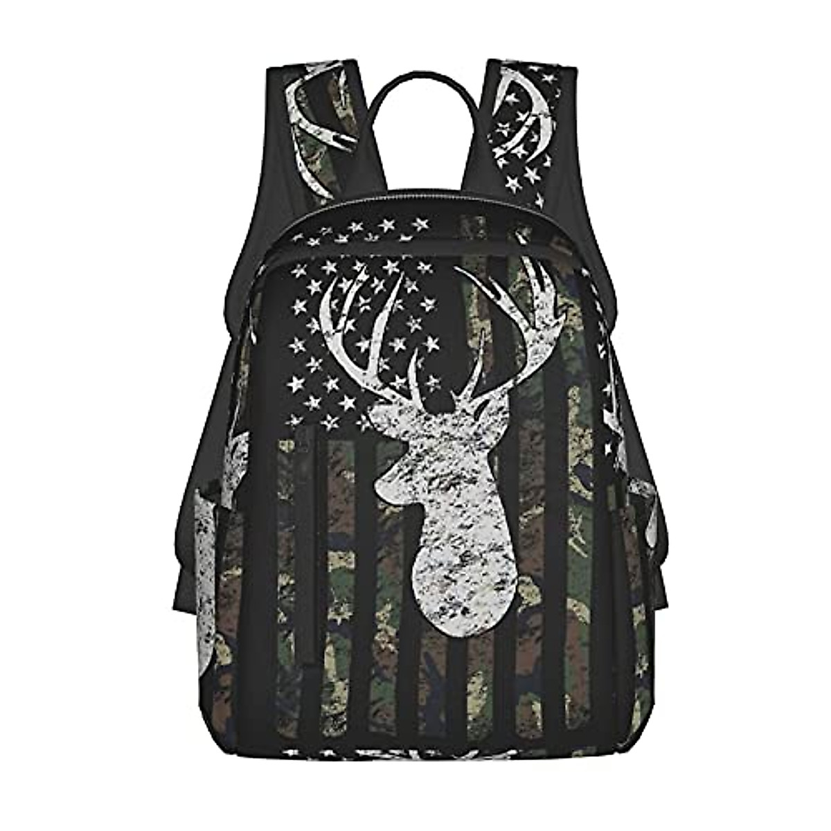 NiYoung Deer Camo Camouflage American Flag Hunting Casual Backpck Big Capacity Anti-Theft Multipurpose Bookbag Backpack Multipurpose Rucksacks for Teenage