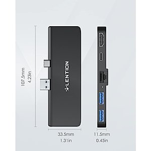 LENTION Surface Pro 7 USB C Hub Docking Station,5-in-1 Microsoft Surface Pro 7 Hub,4K@60Hz USB-C to HDMI Hub,USB C to Gigabit Ethernet Hub,2 USB 3.0 Hub,PD 60W Type C Charging Port Hub(CS35,Black)