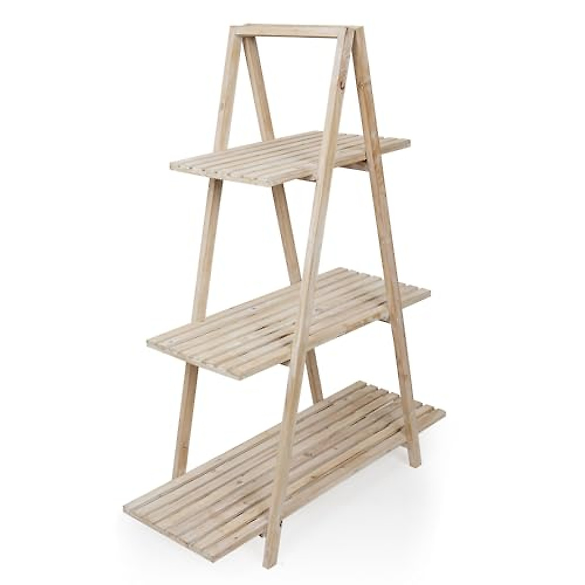 Alpine Corporation MBB168 Wood 3-Tier Triangular Storage Rack for Books, Plants, Decor, Rustic Display Rack with 3 Shelves