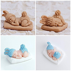 2Pcs 3D Sleeping Baby Silicone Chocolate Candy Fondant Mold Handmade Soap Candle Mold Baby Shower Party 1st Birthday Party Cake Topper Decoration Tools