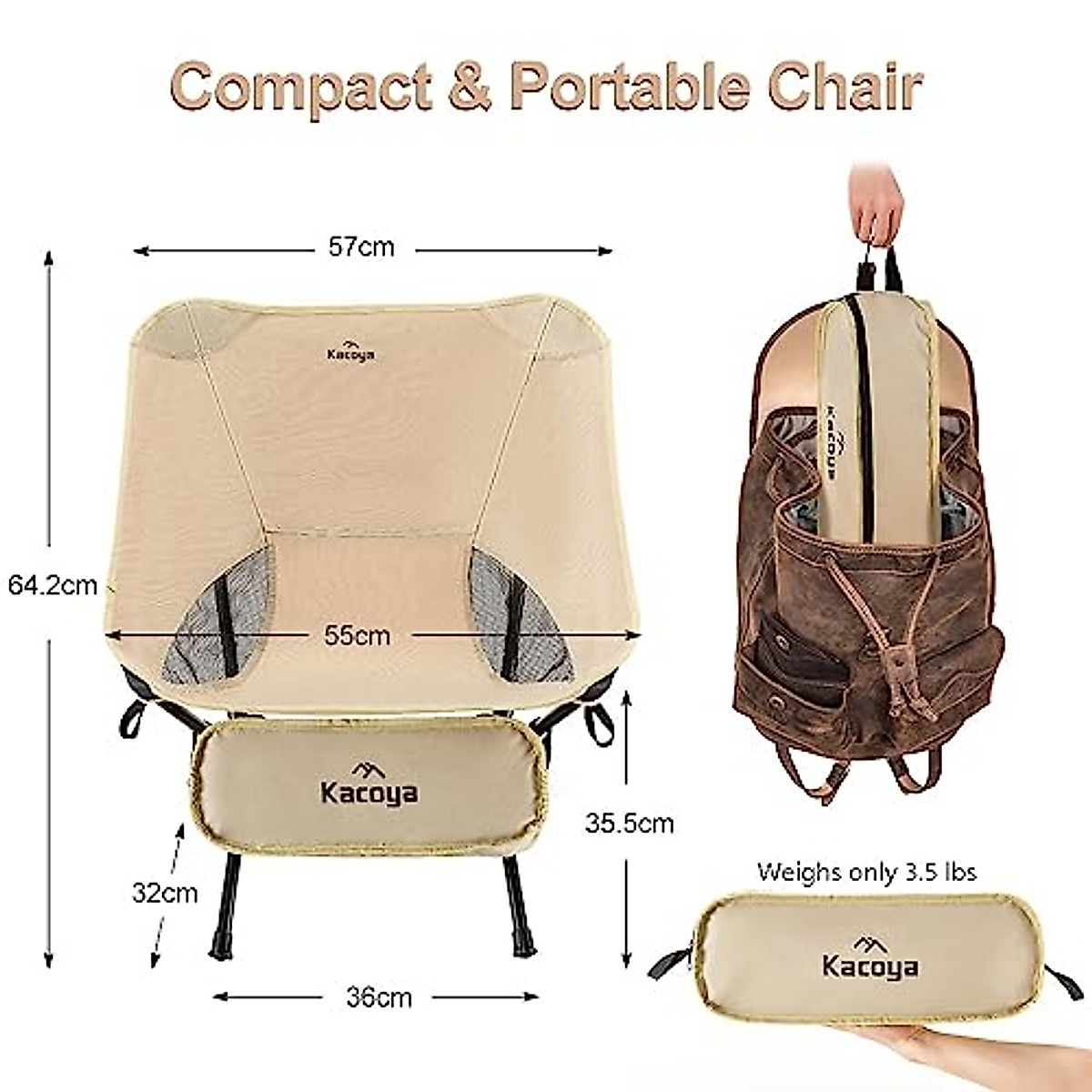 Kacoya Camping Chair, Portable Folding Chair Lawn Chair with Carry Bag, Compact Backpacking Chairs for Camping, Hiking, Fishing, Picnic
