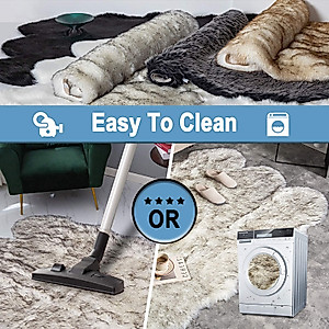 Carvapet Soft Fluffy Rugs Faux Fur Sheepskin Area Rug for Bedroom Floor Mat Carpet for Living Room Nursery 5 x 7 Feet,White with Black Tips