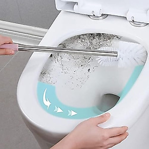 Household Toilet Bowl Brush Floor Stand Double Sided Brush Head Toilet Brush Stainless Steel Long Handle Toilet Cleaner Brush