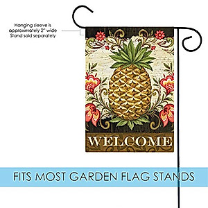 Toland Home Garden 111163 Pineapple & Scrolls Welcome Flag, 12x18 Inch, Double Sided for Outdoor Spring House Yard Decoration