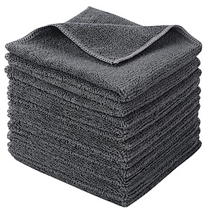 SINLAND Microfiber Cleaning Cloth Rag Super Absorbent Kitchen Dish Cloths Quick Dry No Streak Dish Rags Glass Cloths 12inchx12inch 12 Pack Grey