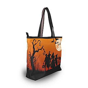Halloween Tote Bag Halloween Tote Purse with Zipper,Halloween Tote Bag with Pocket