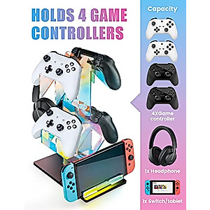 NiHome Iridescent Acrylic 2-Tier Universal Game Controller Headset Holder Rack, Modern Storage Organizer for PS5 Xbox ONE Switch Game Controllers and Headphones Anti-Slip Stable Gaming Accessory Stand