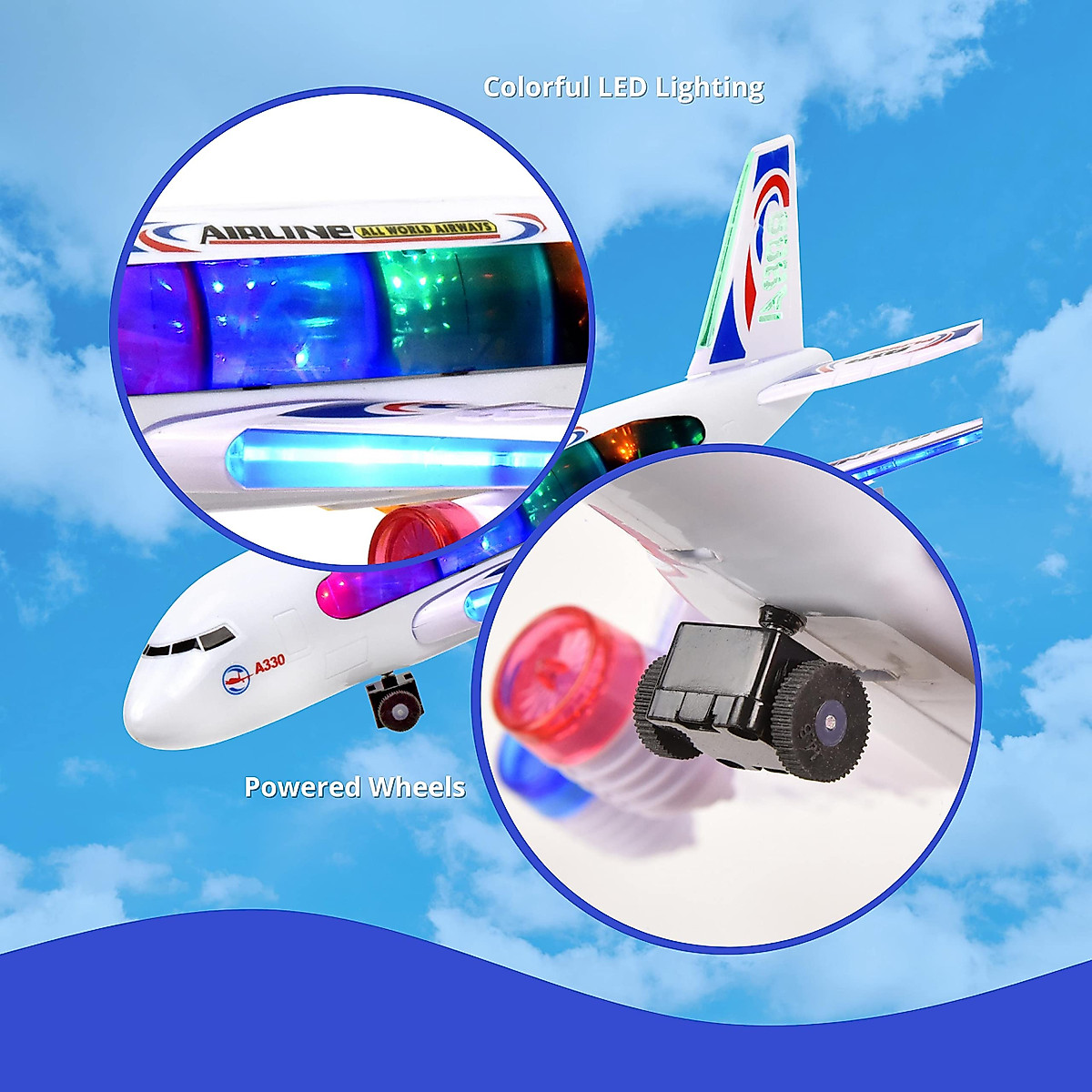 Bump & Go Airplane Toy for Kids - Battery-Operated Toys, Passenger Big Plane with LED Lights & Music, Model Replica Airplanes for Boys - Planes for 3 Year-Old Children & Above