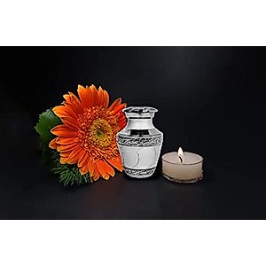 Keepsake White Silver Urn for Human Ashes, with Case and Velvet Bag – Mini Funeral Burial White by Eternal Memory (Small)