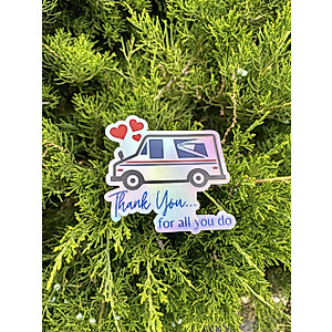 Thank You Postal Holographic Sign Waterproof Vinyl Sticker Decal for Mailbox Quality Mailman Post Box UV Laminated Thanks Mail Truck Carrier Appreciation USPS Used for Laptop, Letter Seal, Outdoor