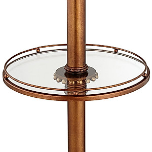 kathy ireland Hyde Park Rustic Vintage Floor Lamp with Nightlight Glass Tray 65" Tall Bronze Gold Metal Pearl White Frosted Glass Fabric Bell Shade for Living Room Reading House Bedroom Home