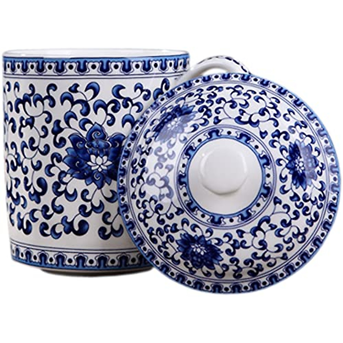 Heitiliamu Convenient Travel Home Office Chinese Gongfu Loose Leaf Tea/Coffee Brewing System- Bone China Porcelain Tea Cup/Coffee Cup/Tea Mug/Coffee Mug Personal Teacup with Tea Cup Lid,Blue Flowers