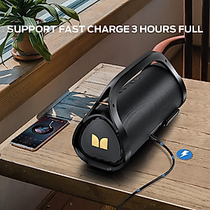 Monster Adventurer Max Bluetooth Speakers, IPX7 Waterproof Outdoor Bluetooth Speakers, Active Extra Bass, Fast Charging, with Microphone, Suitable for Beach, Parties, Gym, Black