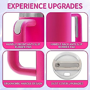 ONEUSTAR 40 oz Tumbler with Handle and Straw Stainless Steel Iced Coffee Cup Insulated Travel Mug Water Bottle for Iced Coffee Cup, Rose