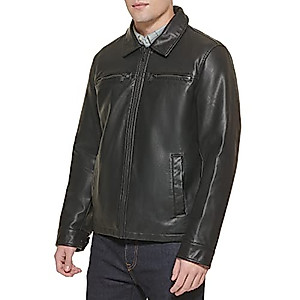 Dockers Men's James Faux Leather Jacket, Black w. Chest Zip, Large