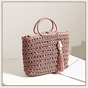 Women Summer Beach Bag Tassel Hollow Large Capacity Shoulder Bag Handmade Woven Bag Portable Messenger Bag (Color : C)