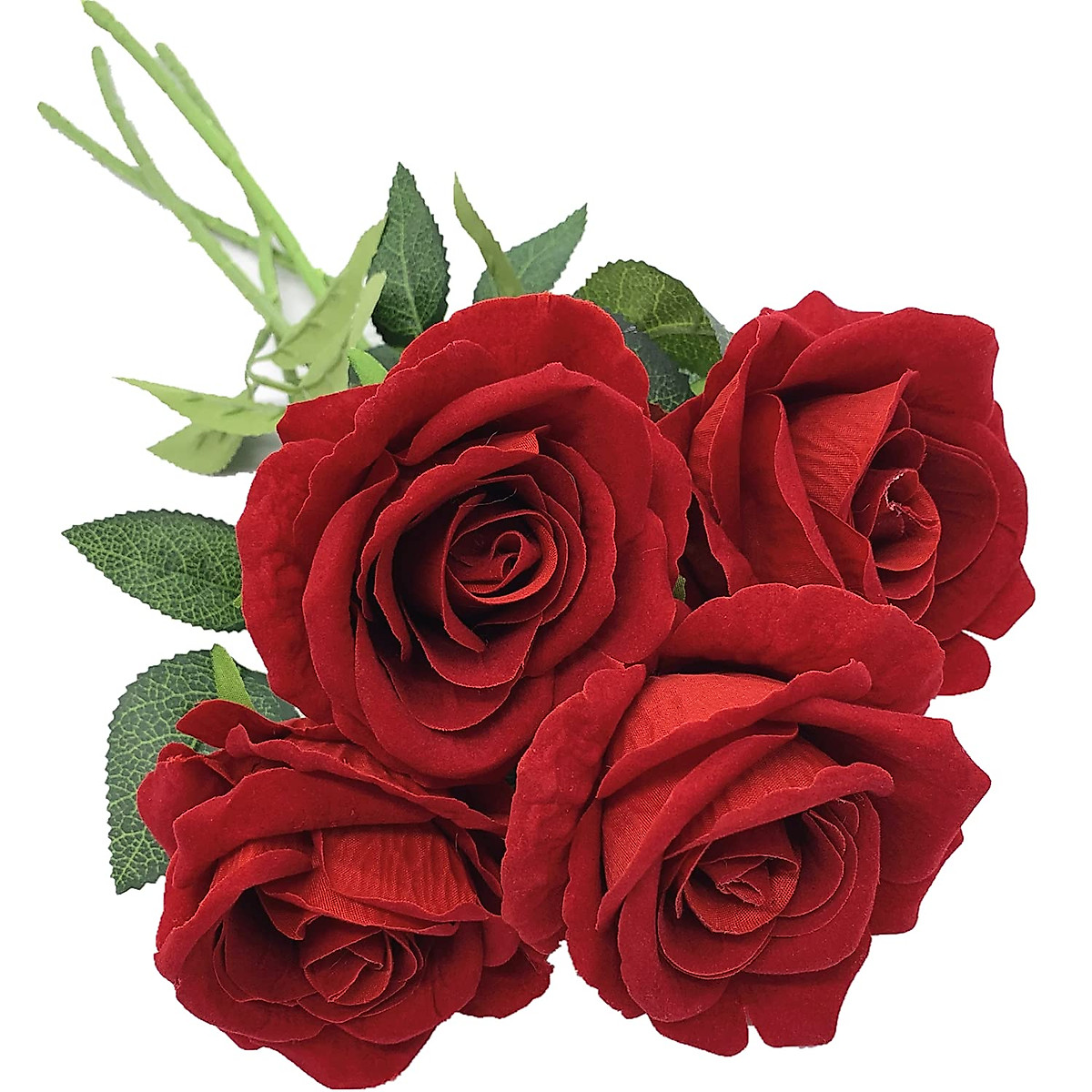 CATTREE Artificial Rose Flower Red - 4 Pack, Single Stem Fake Flowers Bridal Wedding Bouquet Realistic Blossom Flora Planter Filler DIY Décor for Home Garden Party Hotel Office Decorations