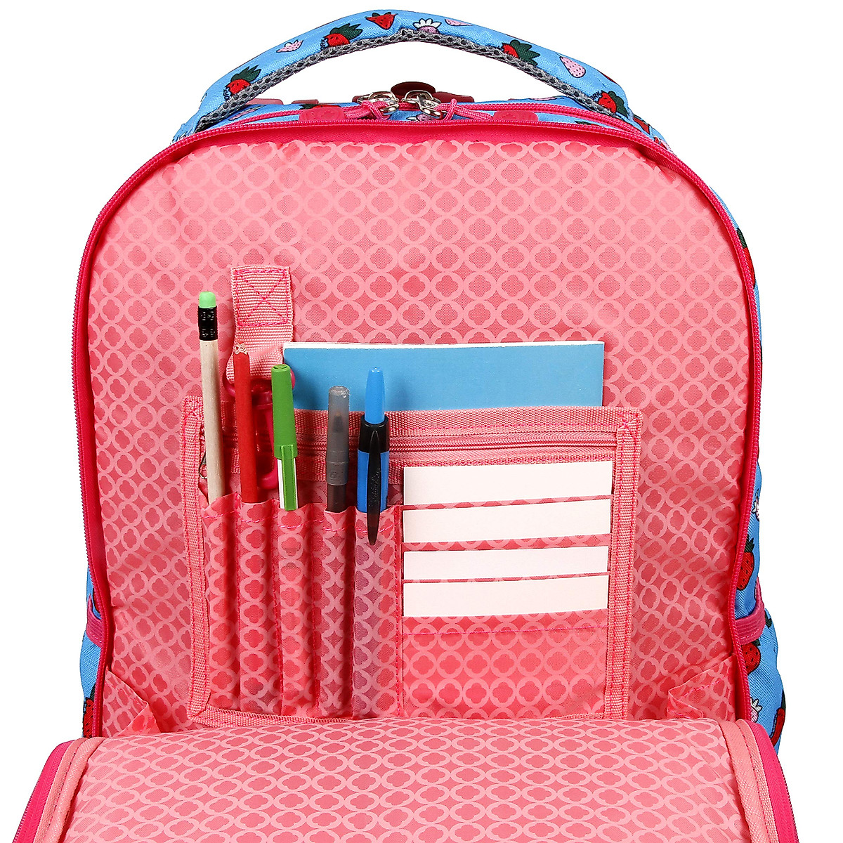 J World New York Kids' Duo Rolling Backpack with Lunch Box Set, Strawberry, One Size