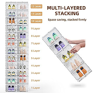 JONYJ 12 Pack Shoe Organizer, Clear Plastic Stackable Shoe Storage, Multifunctional Shoe Box, Universal Shoe Storage Boxes For Men and Women (Large)