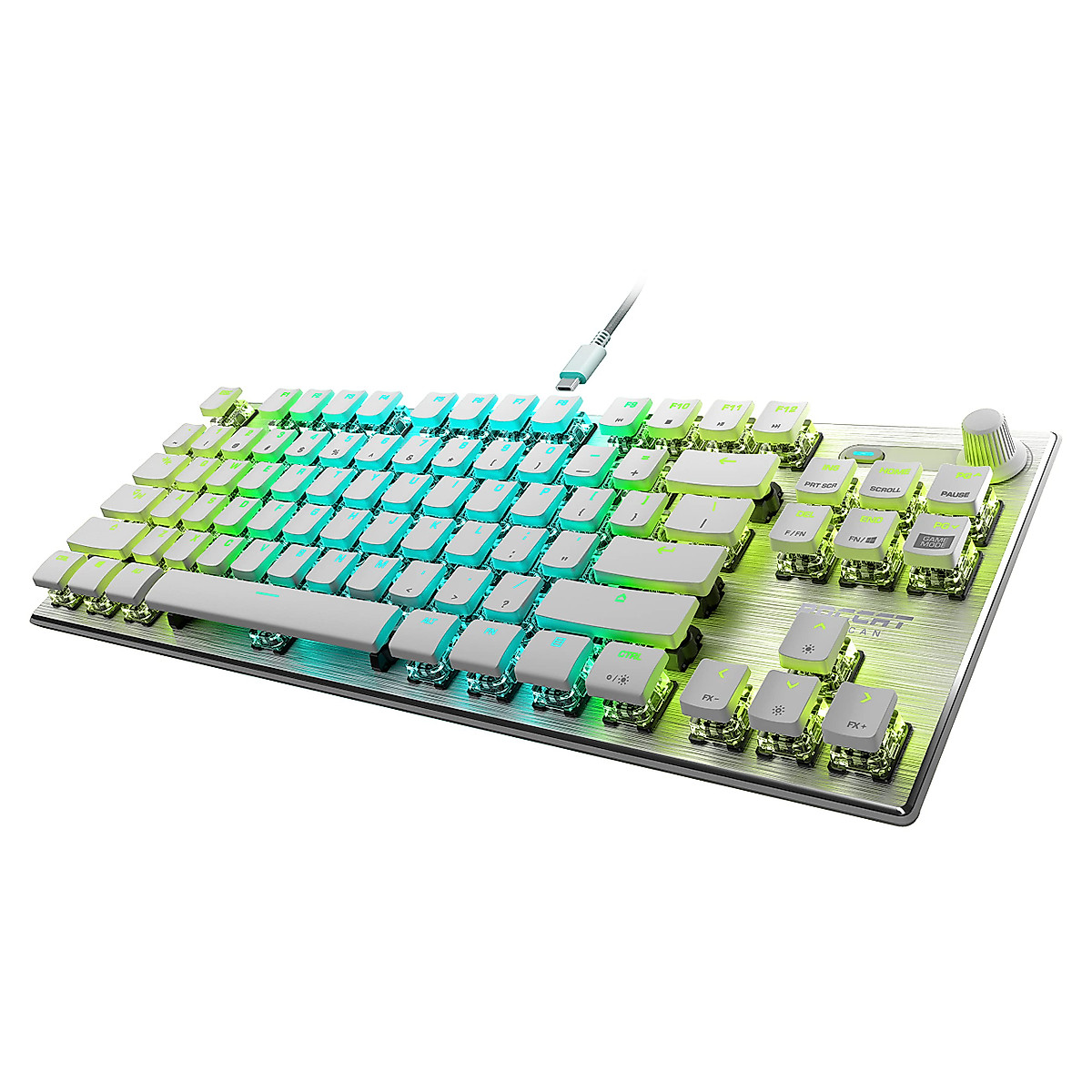 ROCCAT Vulcan TKL Pro PC USB-C Gaming Keyboard, Linear Optical Titan Switch, AIMO RGB Lighting, Tenkeyless Mechanical Feel Speed Keystroke, Low Profile Ergonomic Design for Wrist Rest Support, White