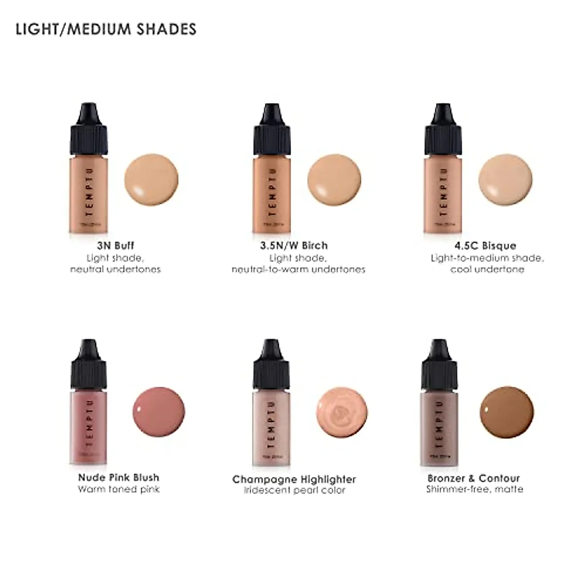 TEMPTU One Airbrush Make-up Kit for Complexion Perfection with Cordless Compressor, Light/Medium: 11-Piece Set, Portable Air Brush Machine, 3 Shades of Foundation, Blush, Bronzer, Instant Concealer