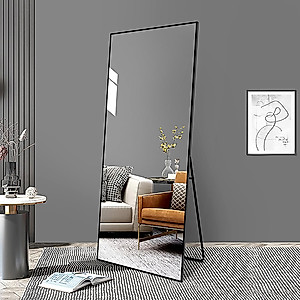 Yone jx je Full Length Mirror 65"x24" Standing Hanging or Leaning Against Wall Floor Mirrors Wall-Mounted Full Body Dressing Mirror with Ultra Thin Aluminum Alloy Frame for Living Room, Bedroom Black