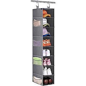SLEEPING LAMB 8 Shelves Hanging Shoe Rack Wider Shoe Hanger Organizer for Closet Storage Clothes, Hats, Handbags, with 8 Mesh Pockets, Grey