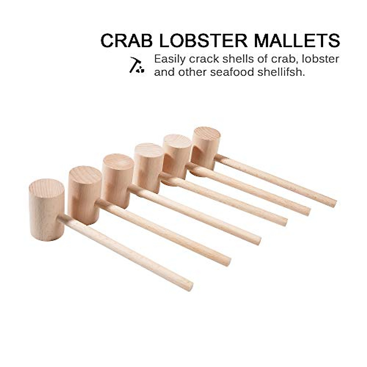 6Pcs Wooden Hammers, Natural Hardwood Crab Lobster Seafood Mallets