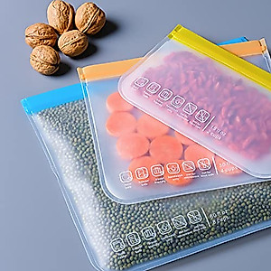 NIKUY Reusable Food Storage Bags- 12 Pack BPA Free Flat Freezer Bags (2 Reusable Gallon Bags & 5 Leakproof Reusable Sandwich Bags & 5 Small Kids Snack Bags) for Meat Veggies Fruit