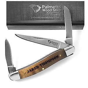 Stockman Pocket Knife with Personalized Laser Engraved Wood Handle, Three Blades, Valentines Day Gifts, Father's Day Gifts