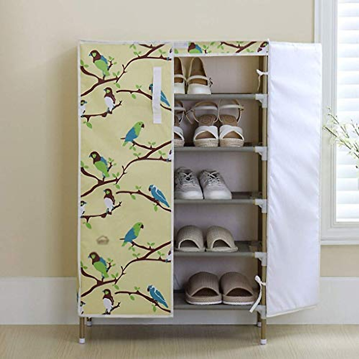 DINGZZ Shoe Rack, Double Door Oxford Cloth Washable Dustproof Shoe Rack Shoe, 60X30X97CM