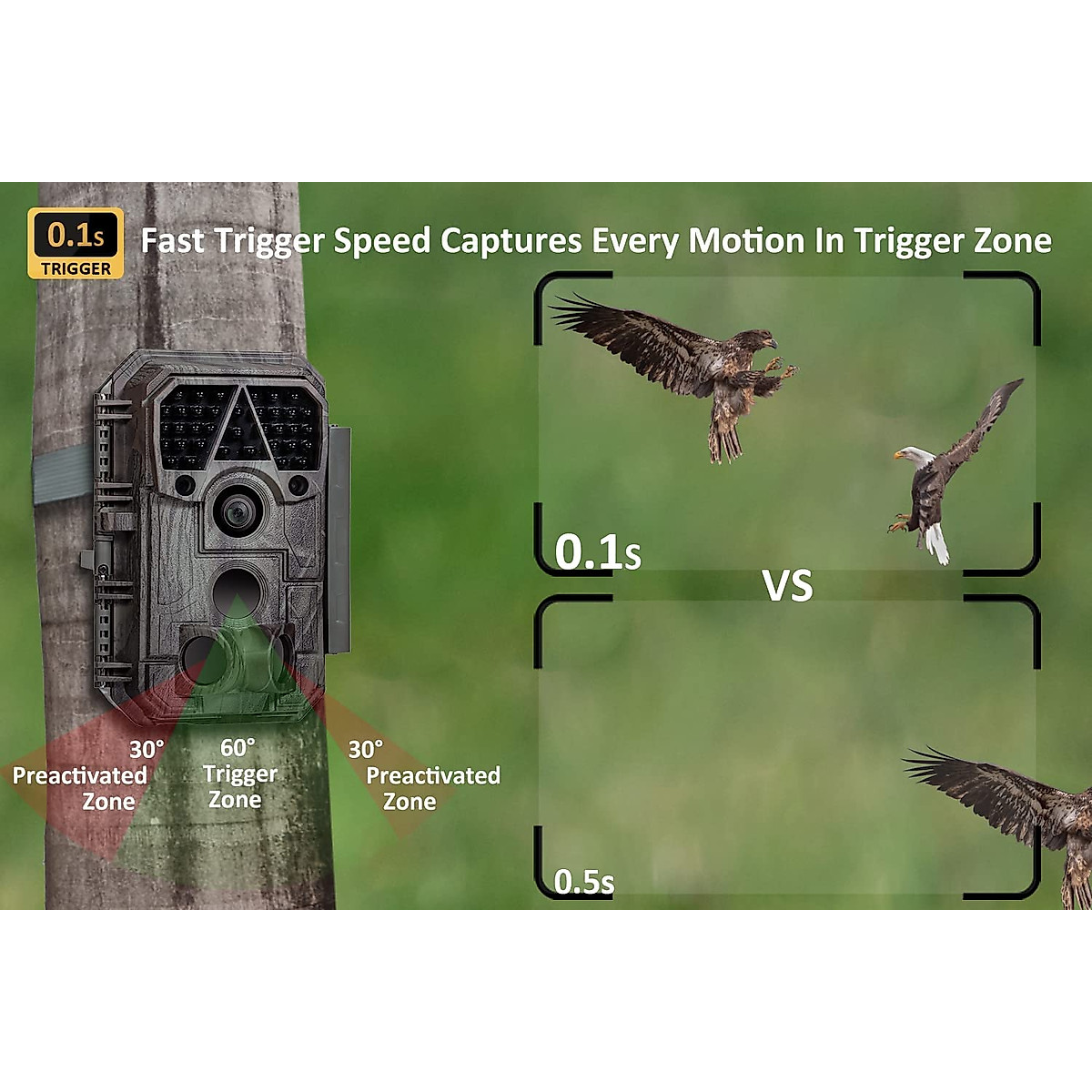 Meidase Trail Camera, 48MP 1440p, Clear 100ft Night Vision Motion Activated, Hunting Game Camera with Fast 0.1s Trigger Speed, IP66 Waterproof
