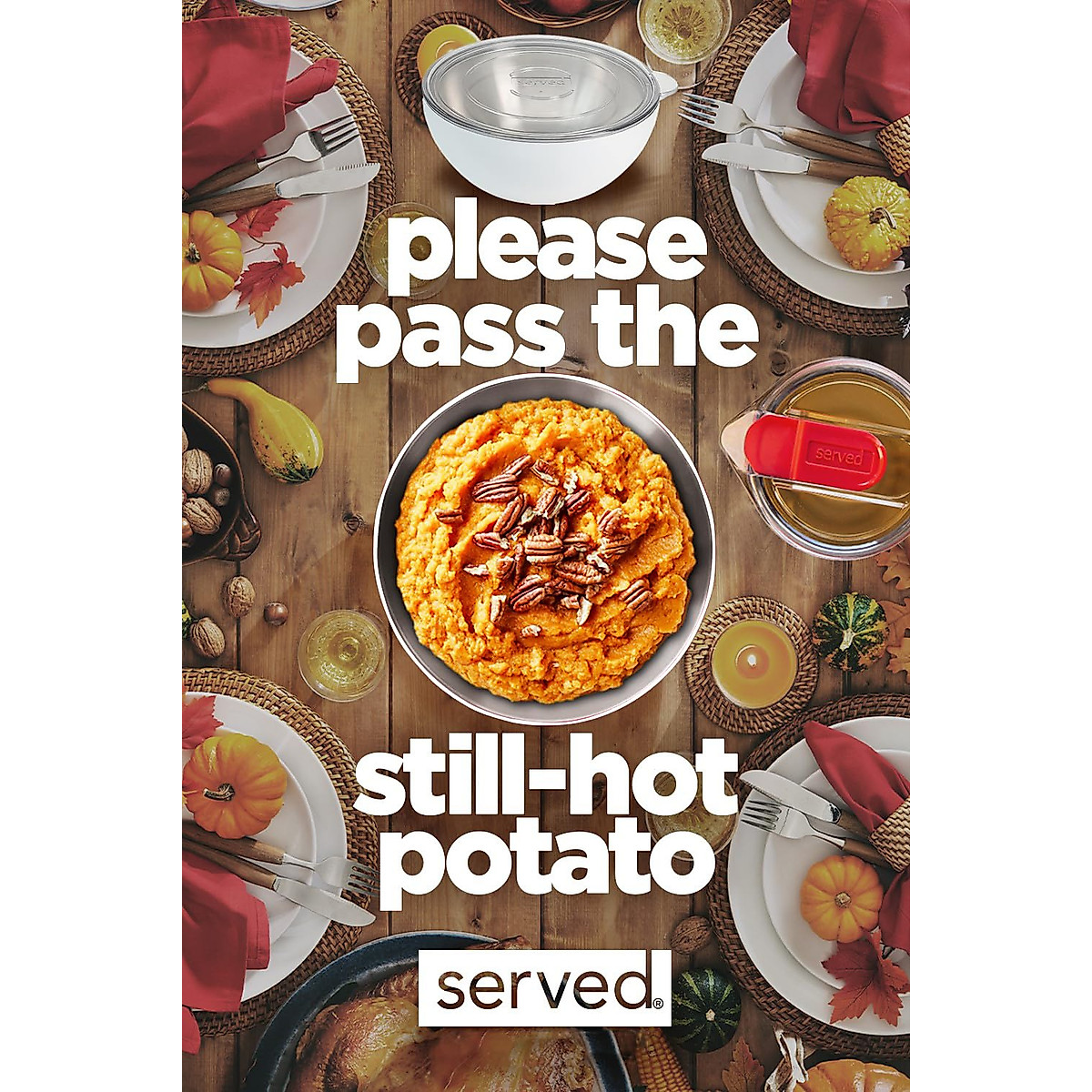 served Brand | Premium Small Serving Bowl - Keep Food Hot or Cold for Hours with our Vacuum-Insulated, Double-Walled, Copper-Lined Stainless Steel Serving Bowl (White Icing)