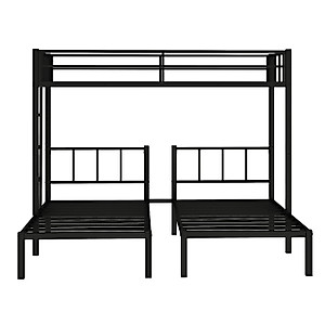 Bellemave Metal Triple Bunk Beds Frame, Twin Over Twin & Twin Bunk Bed with Guardrails, Can Be Separated into 3 Twin Beds for Kids, Teens, Adults, No Box Spring Needed (Black)