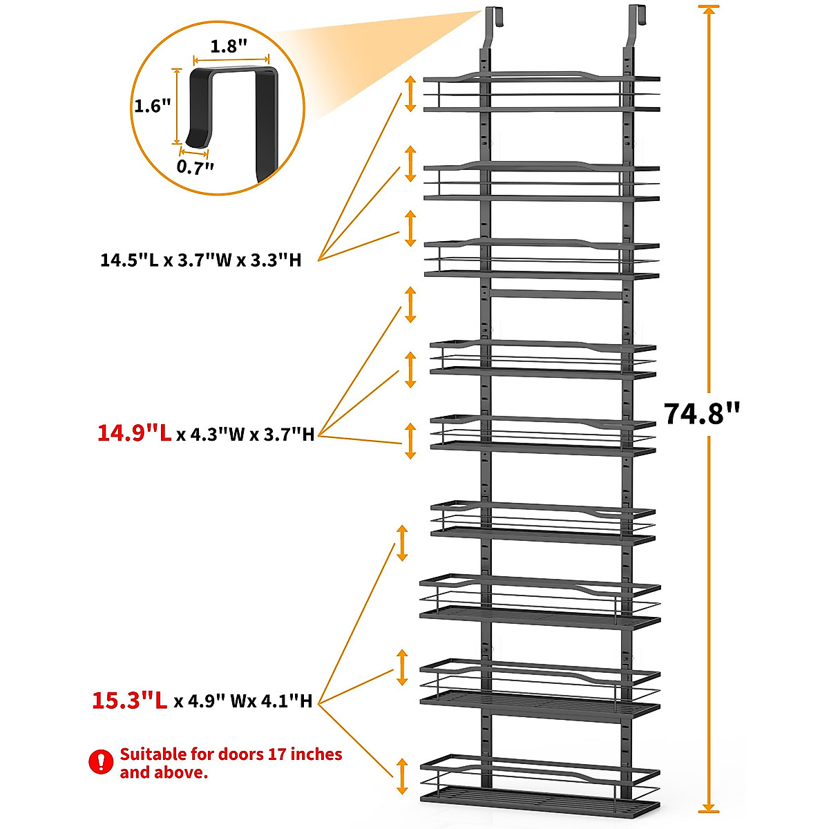 Moforoco 9-Tier Over The Door Pantry Organizer, Pantry Organization and Storage, Black Hanging Basket Wall Spice Rack Seasoning Shelves, Home & Kitchen Bedroom Bathroom House Essentials