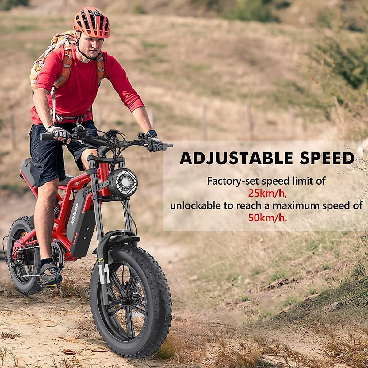 Hidoes Electric Bike 1600W (Peak) 20 * 4" Fat Tire 40MPH 30-60Mile Moped, 15.6Ah Winter Snow Beach Hill Mountain Electric Bicycle Commuting Motorcycle, 8-Layer Suspension Dual Brakes for Adults Teens