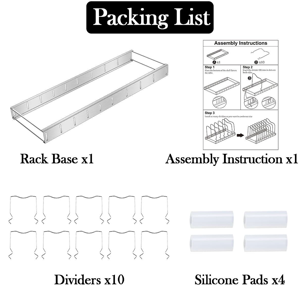 JORETLE Pot Lid Organizer, Pot and Pan Lid Holder Kitchen Pot Lid Rack, Best Organization Tool Suitable for Baking Pan, Cutting Board, Trays (2 PCS, 8 Silicone Foot Covers)