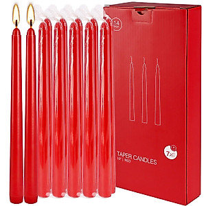 14 Pack Glowing Red Tapers Candles- 10-Inch unscented Candles for 8 Hours of Festive Magic, Perfect for Weddings,Christmas, New Year Celebrations…