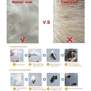 OKAYDA Natural Sheepskin Car Seat Cover Fluffy Square seat Cushion Universal Size Fit for Most Car, Truck, SUV, or Van (White)